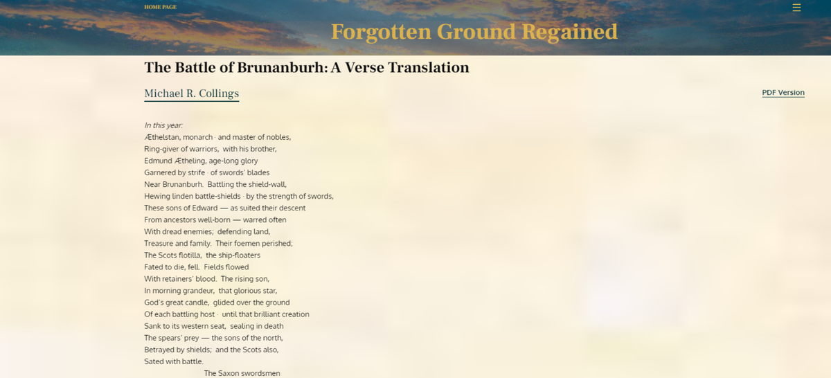 The Battle of Brunanburh, translated from the Old English by Michael R ...