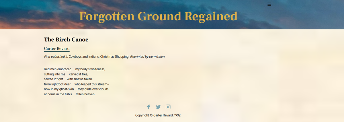 The Birch Canoe -- An alliterative poem by Osage poet Carter Revard